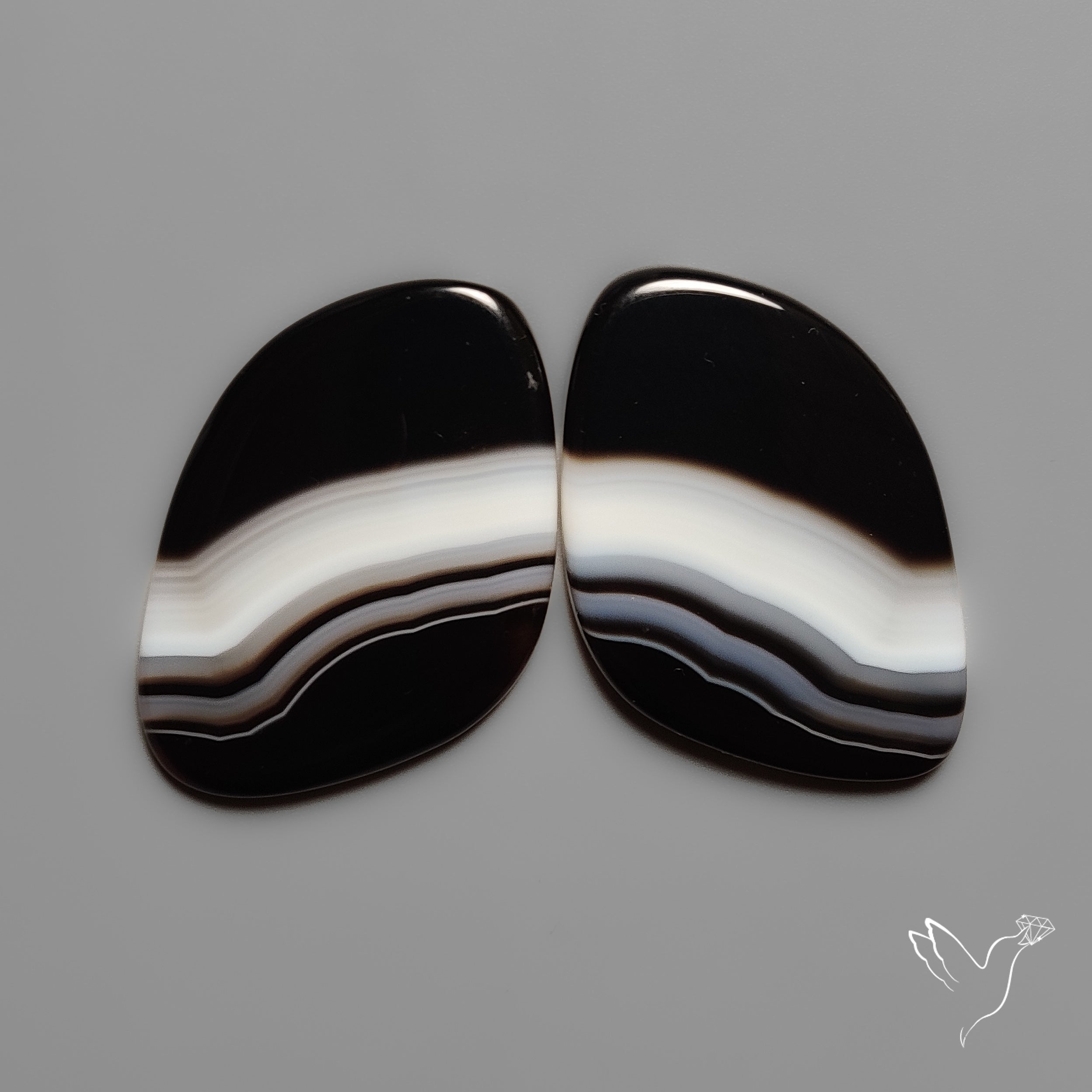 Banded Agate | Black Banded Agates Pair (36X24X3 mm) | Gemstones For Sale