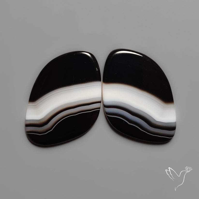 Banded Agate | Black Banded Agates Pair (36X24X3 mm) | Gemstones For Sale