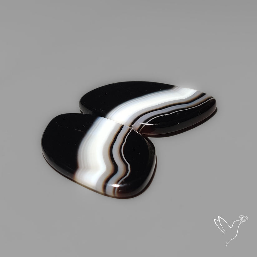 Banded Agate | Black Banded Agates Pair (36X24X3 mm) | Gemstones For Sale