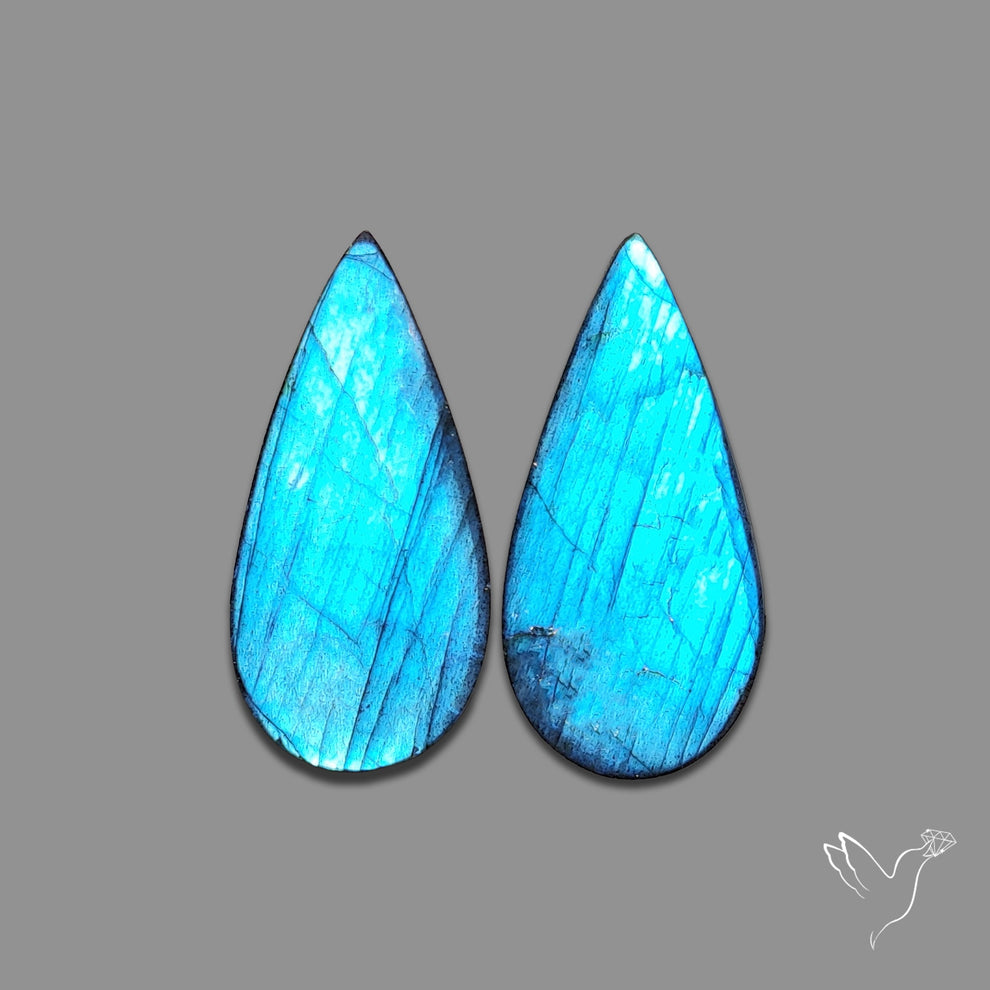 Labradorite | Clear Blue Labradorite Pair (29X14X4 mm) | Gemstones For Sale