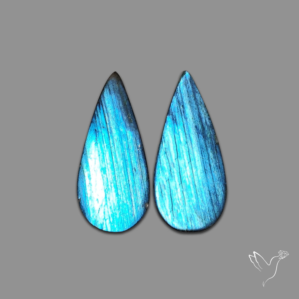 Labradorite | Clear Blue Labradorite Pair (28X13X4 mm) | Gemstones For Sale