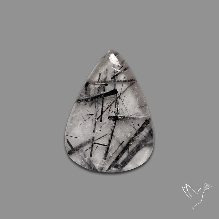 Tourmaline & Quartz | Black Tourmalinated Quartz Cabochon (38X28X5 mm ...
